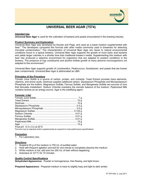 Universal Beer Agar (7574)