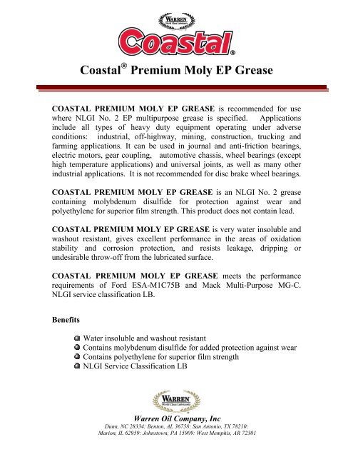 Coastal Premium Moly EP Grease.pdf - Warren Oil Company, Inc.