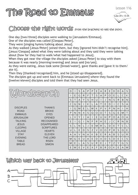 The Road to Emmaus Wordsearch