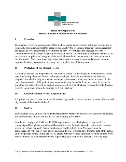 Rules And Regulations Medical Records Committee Review Function