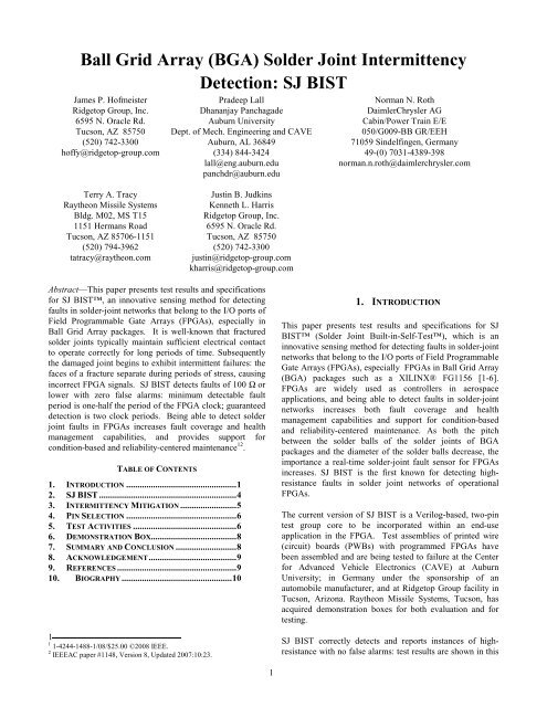 Ball Grid Array (BGA) Solder Joint Intermittency Detection: SJ BIST