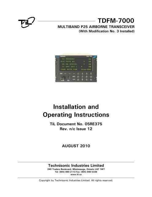 TDFM-7000 Installation and Operating Instructions - Technisonic ...