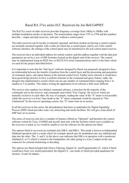 Racal RA 37xx series H.F. Receivers by Joe Bell G4PMY