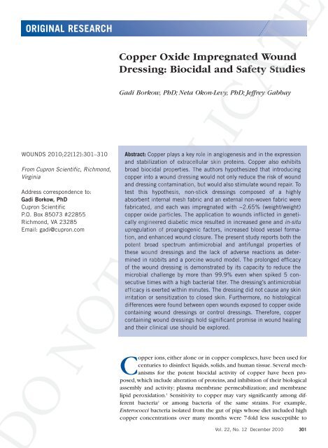 Copper Oxide Impregnated Wound Dressing: Biocidal and ... - Wounds