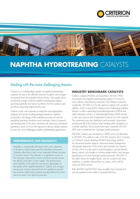 NAPHTHA HYDROTREATING CATALYSTS