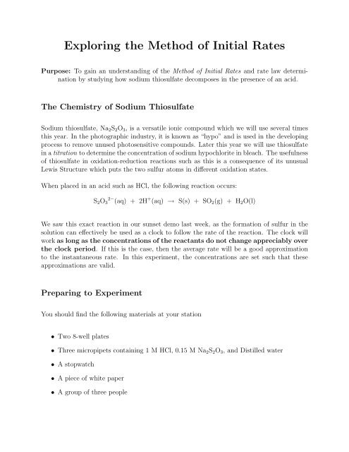 Lab III - Exploring the Method of Initial Rates
