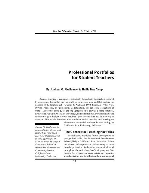 Professional Portfolios for Student Teachers - Teacher Education ...