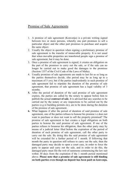 Promise of Sale Agreements - Malta Institute of Management