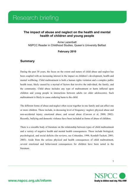 The impact of abuse and neglect on the health and mental ... - nspcc