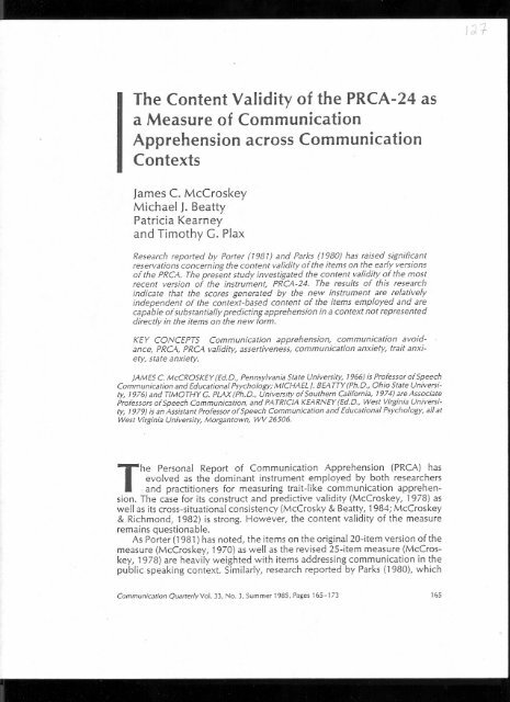 The Content Validity of the PRCA-24 as - James C. McCroskey