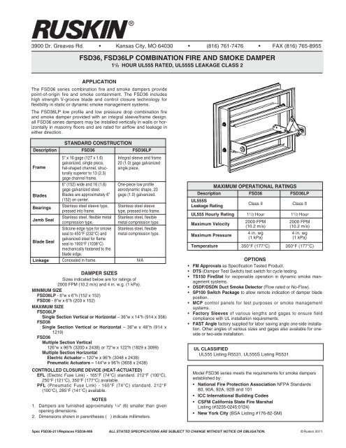 FSD36, FSD36LP COMBINATION FIRE AND ... - Ruskin Titus Gulf