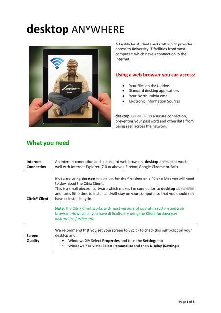 Desktop Anywhere - Help Guide - Northumbria University