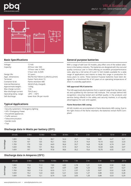 pbq 5.2-12 (20h) VRLA Batteries General Purpose Battery