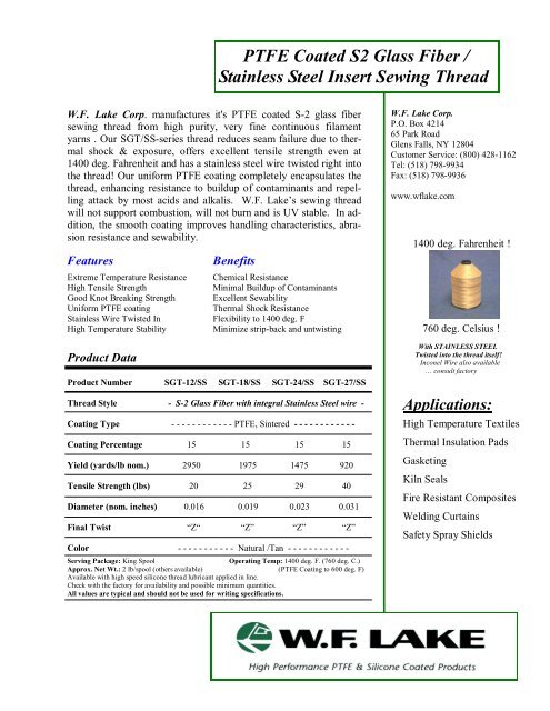 PTFE Coated S2 Glass Fiber / Stainless Steel Insert Sewing Thread