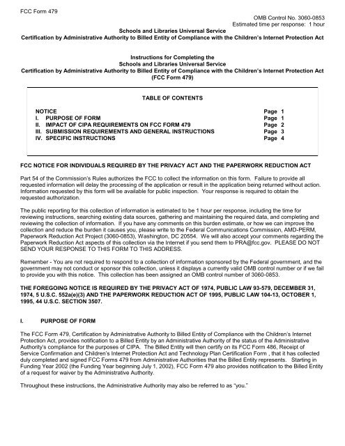 Form 479 Instructions - Universal Service Administrative Company