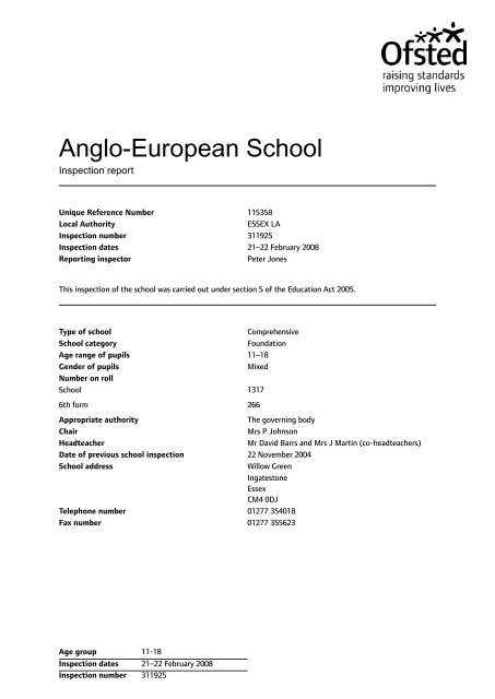 Anglo-European School - Ofsted
