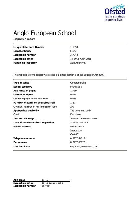 Anglo European School - Ofsted