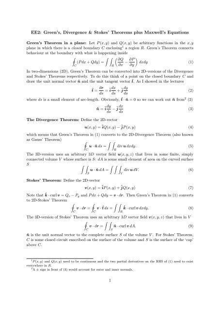 EE2: Green's, Divergence & Stokes' Theorems plus Maxwell's ...