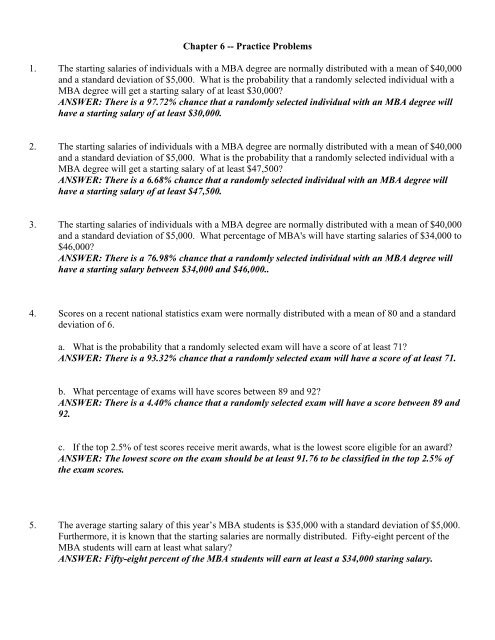 Chapter 6 Practice Problems 1 The Starting Salaries Of Individuals