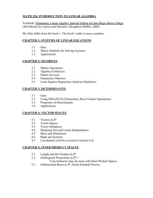 MATH 254: INTRODUCTION TO LINEAR ALGEBRA ... - Kkuniyuk.com