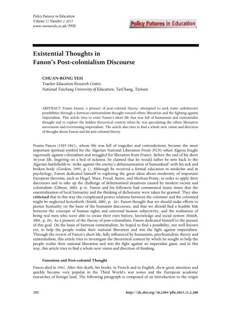 Existential Thoughts in Fanon's Post-colonialism Discourse