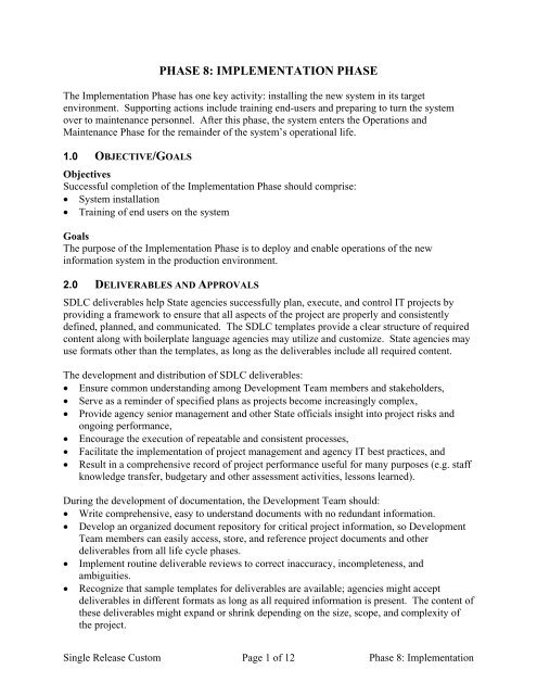 PHASE 8: IMPLEMENTATION PHASE