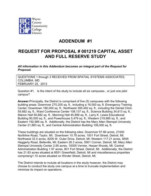 ADDENDUM #1 REQUEST FOR PROPOSAL # 001219 CAPITAL ...