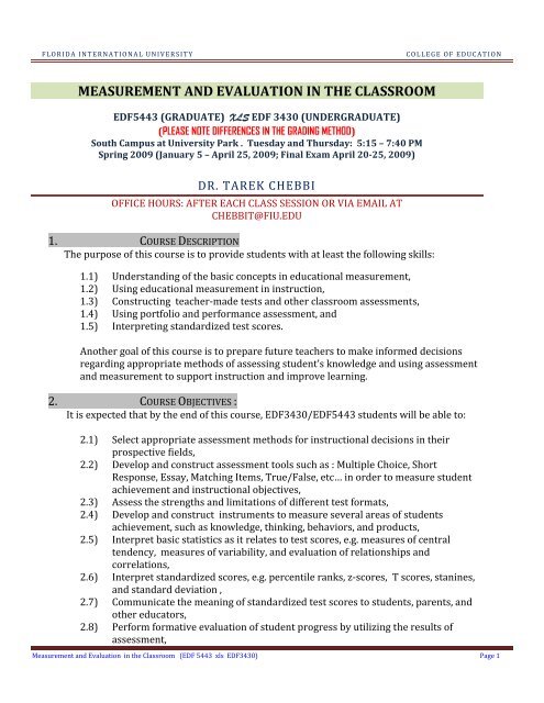 measurement and evaluation in the classroom - College of Education