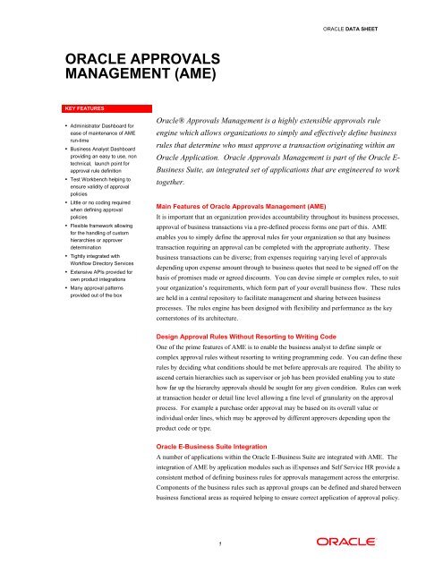 Data sheet: Approvals Management (AME) - Oracle