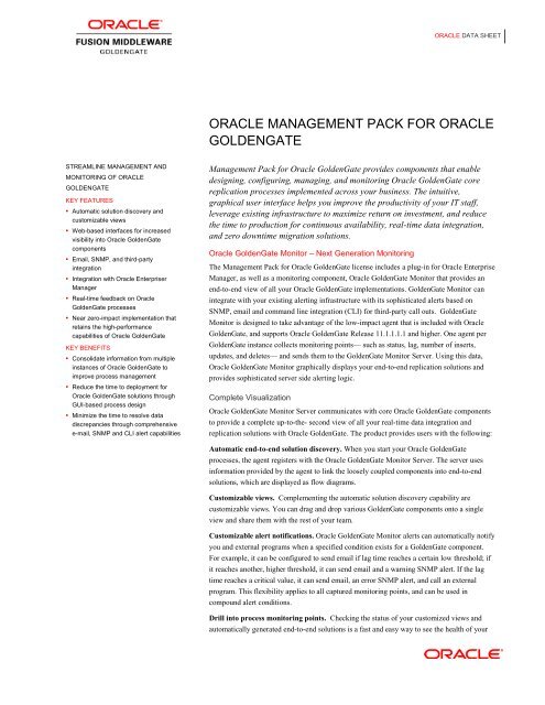 Oracle Management Pack for Oracle GoldenGate Data Sheet