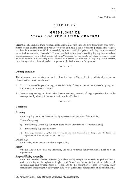 GUIDELINES ON STRAY DOG POPULATION CONTROL - OIE