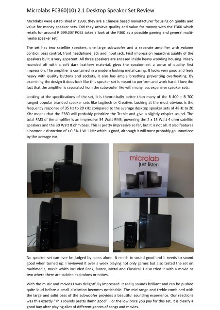 Microlabs FC360(10) 2.1 Desktop Speaker Set Review - CafeVIVA