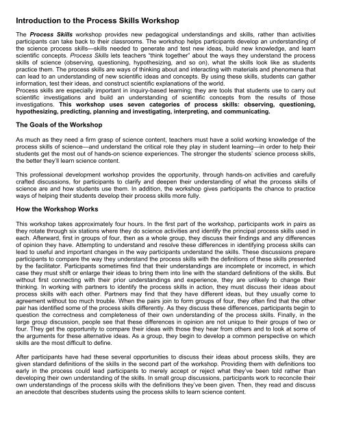 Introduction to the Process Skills Workshop