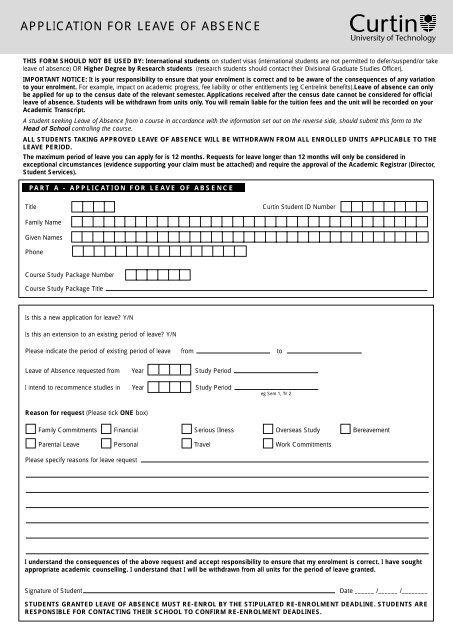 Leave of Absence Form - Curtin University