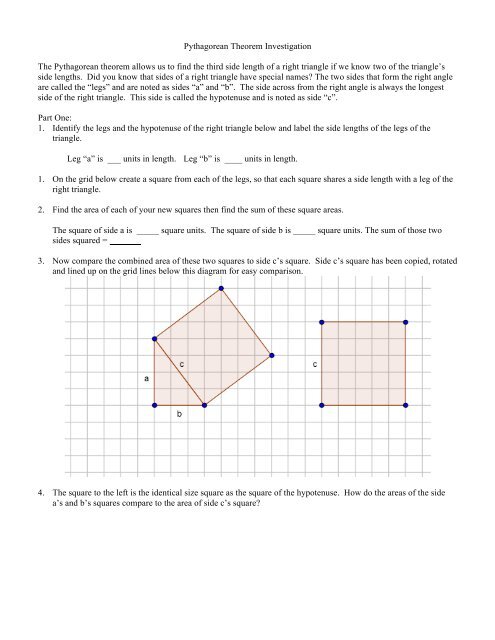 Pythagorean Theorem Investigation The ... - Yummy Math