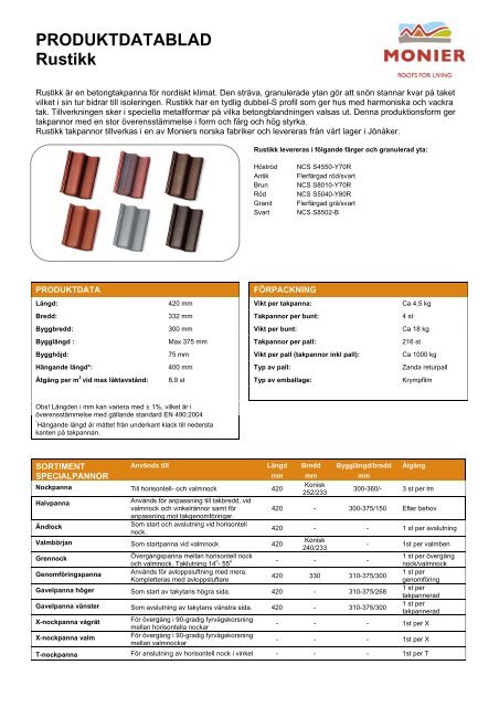 PRODUKTDATABLAD Rustikk - Monier