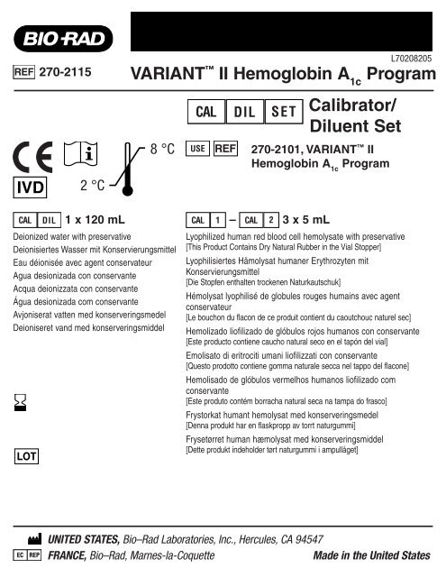 L70208205 VARIANT II Hemoglobin A1c Program ... - BIO-RAD