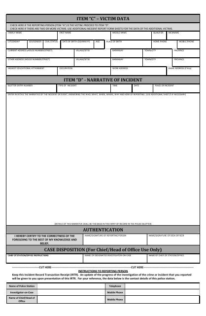 INCIDENT RECORD FORM - DIDM - Philippine National Police