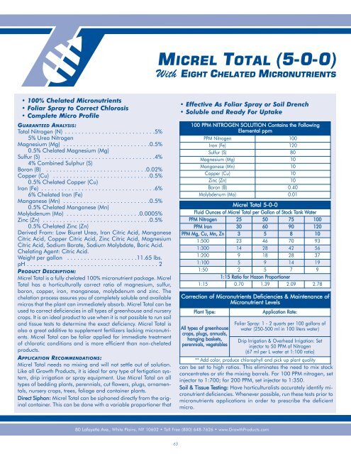 Spec Sheet - Growth Products