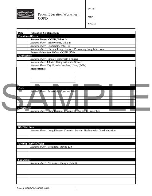 Patient Education Worksheet: COPD