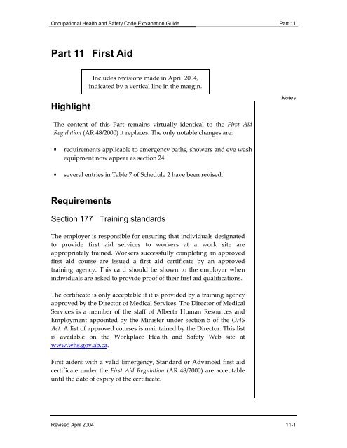 Part 11 First Aid Explanation April 2004 - Lifesaving Society
