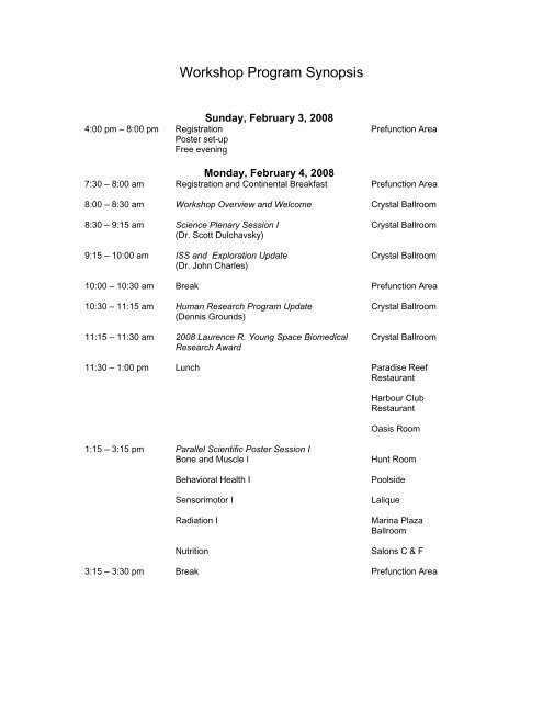 Workshop Program Synopsis