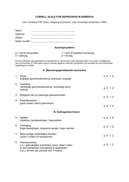 Cornell depressie schaal - BTSG