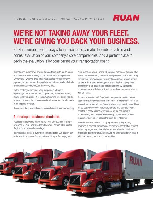 Benefits of Dedicated Contract Carriage vs. Private Fleet - Ruan