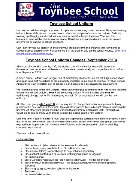 Toynbee School Uniform - the Toynbee School