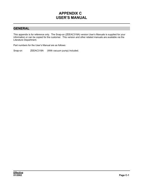 APPENDIX C USER'S MANUAL - Snap-on Equipment