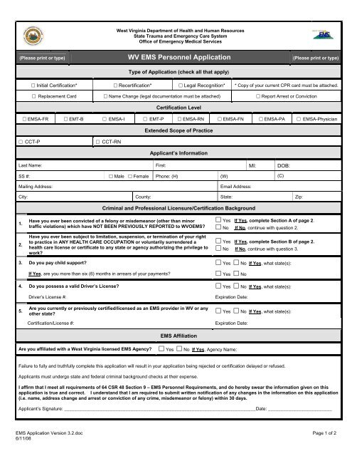 EMS Application - West Virginia Office of Emergency Medical Services