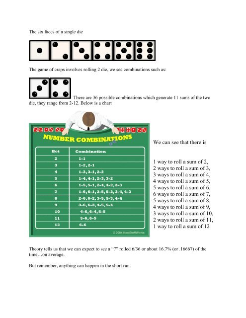 We can see that there is 1 way to roll a sum of 2, 2 ways to roll a sum ...