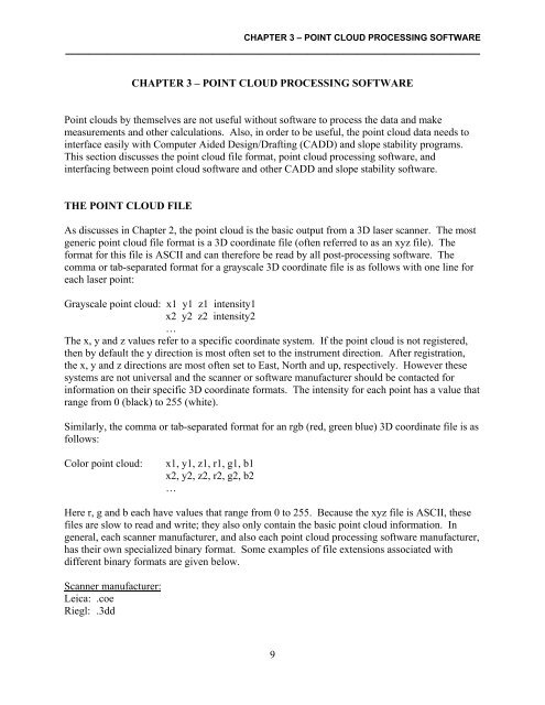 Chapter 3 - Point Cloud Processing Software