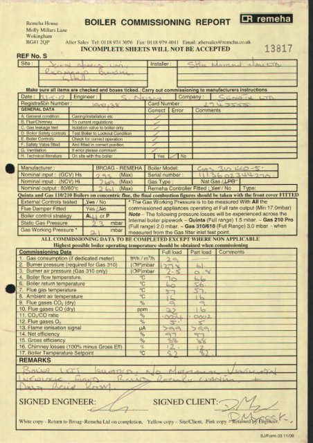 BOILER COMMISSIONING REPORT - buildingsystemssolutions.co.uk